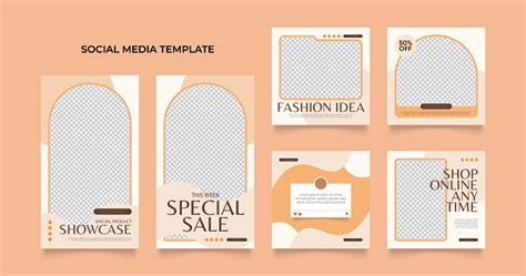 소셜 미디어 템플릿 배너 블로그 패션 판매 프로모션 완전히 편집 가능한 정사각형 포스트 프레임 퍼즐 유기 판매 포스터 갈색 베이지 색 벡터 배경 0명에 대한 스톡 벡터 아트