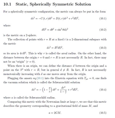 10 1 Static Spherically Symmetric Solution For A