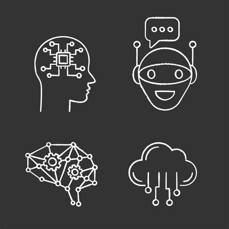 Artificial Intelligence Chalk Icons Set Neural Network Neurotechnology