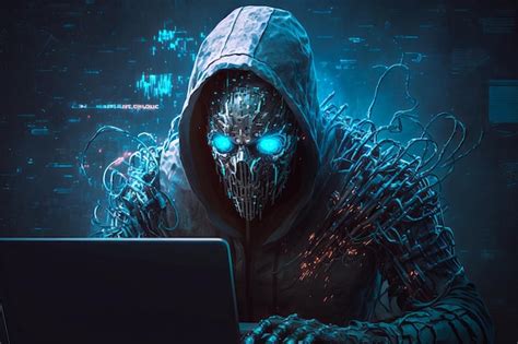 premium photo anonymous hacker with hood and mask inside of data