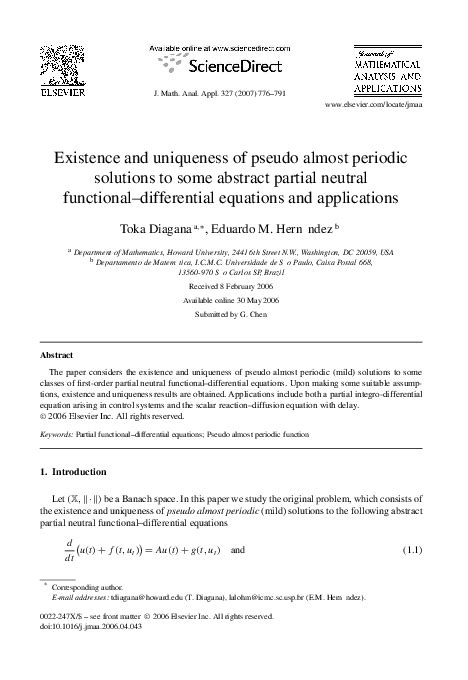 Pdf Existence And Uniqueness Of Pseudo Almost Periodic Solutions To