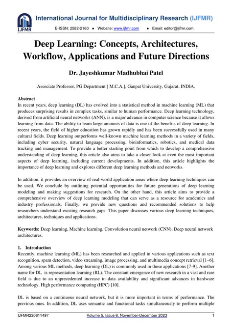 Pdf Deep Learning Concepts Architectures Workflow Applications And Future Directions