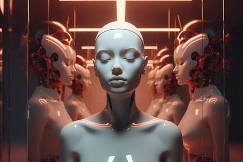 Premium Ai Image Faceless Beautiful Female Robot With Closed Eyes In A Laboratory For The
