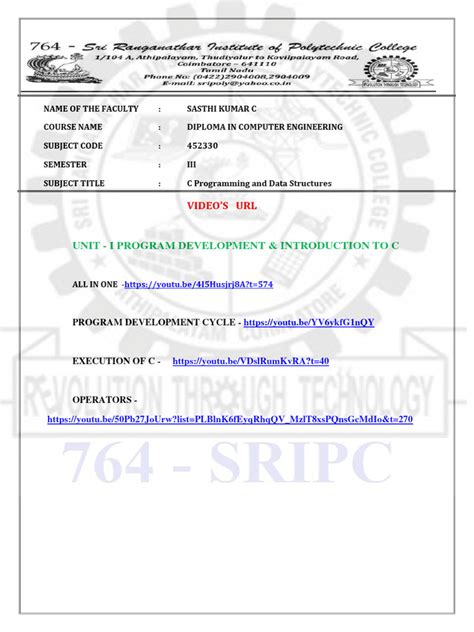 452330 C Programming And Data Structures 1 1 Pdf Integer