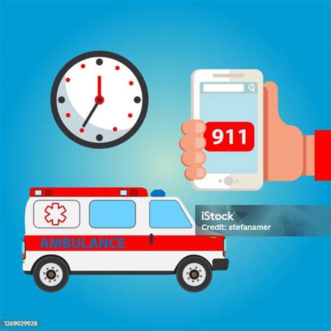구급차를 불러주세요 구급차 자동차와지도 사람은 스마트 폰을 들고 응급 처치를 호출합니다 911 구조 벡터 건강관리와 의술에 대한 스톡 벡터 아트 및 기타 이미지 Istock
