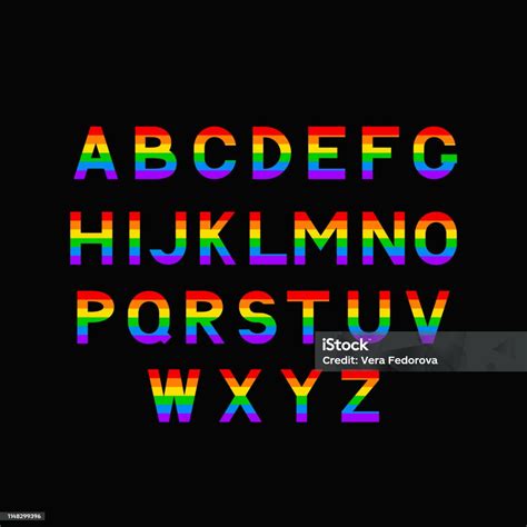 무지개 벡터 알파벳입니다 Lgbt 커뮤니티 서체 게이 프라이드 산 리프 글꼴 라틴어 대문자 기호입니다 영어 알파벳 Az의