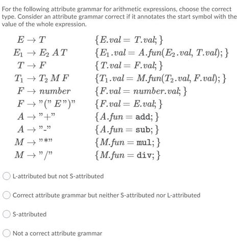 Solved For The Following Attribute Grammar For Arithmetic