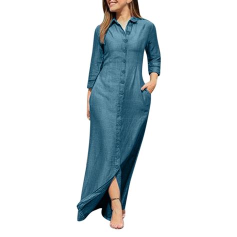 Fall Dresses For Women 2023 Trendy Casual Solid Denim Dress V Neck Long