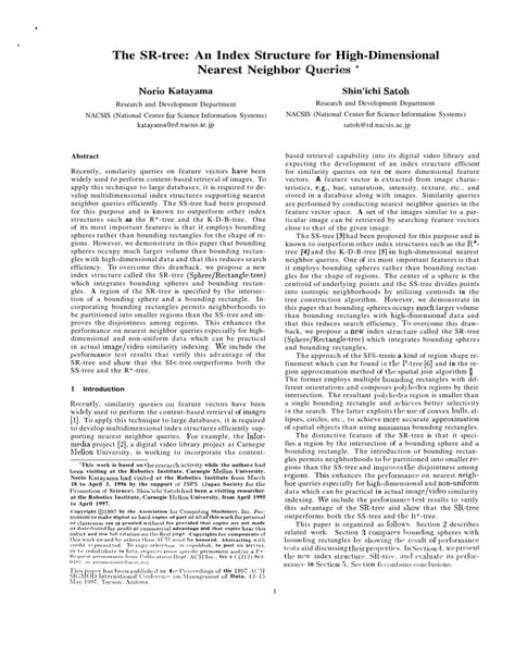 Pdf The Sr Tree An Index Structure For High Dimensional Nearest Neighbor Queries