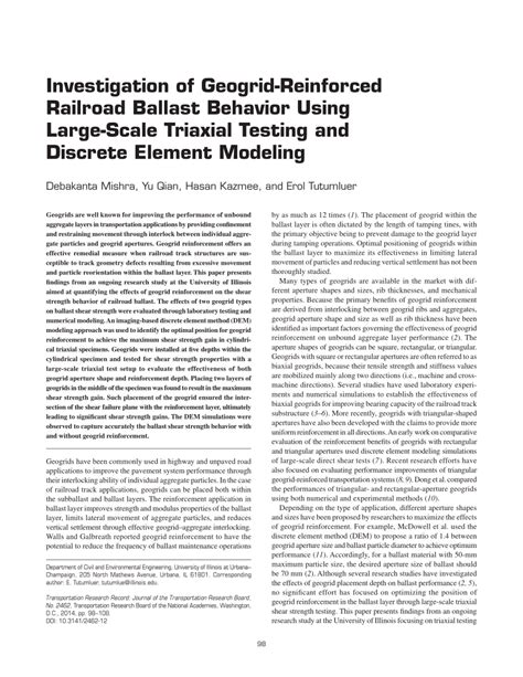 pdf investigation of geogrid reinforced railroad ballast behavior