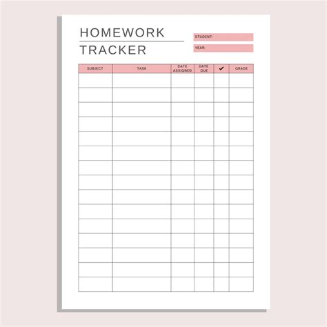 Homework Tracker Printable Homeschool Teacher Checklist Assignment