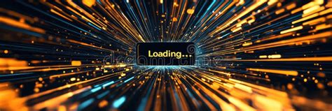 Loading Word On Digital Technology Background Golden Lines On Monitor