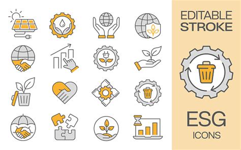 Esg 플랫 아이콘은 생태학 환경 사회적 거버넌스 지속 가능성 사회적 요인 등과 같습니다 편집 가능한 획 환경 사회 지배 구조에 대한 스톡 벡터 아트 및 기타 이미지