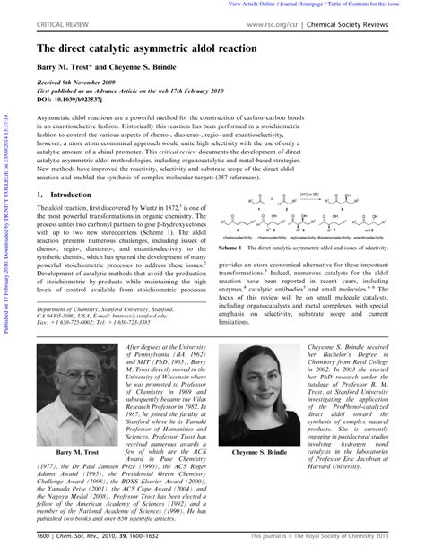 Pdf The Direct Catalytic Asymmetric Aldol Reaction