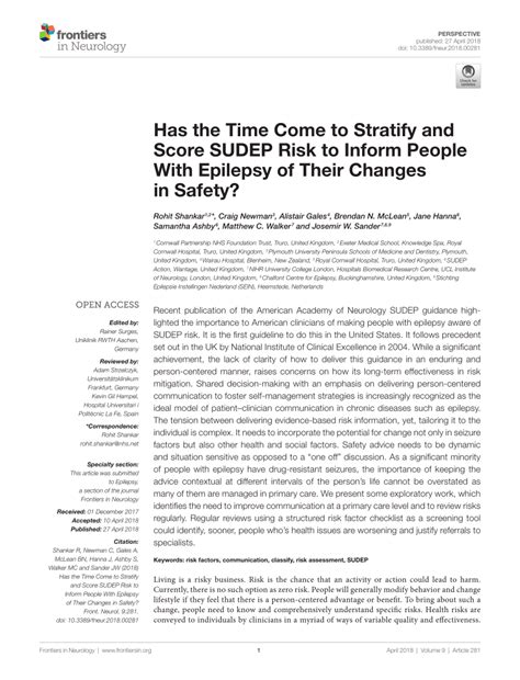 Pdf Has The Time Come To Stratify And Score Sudep Risk To Inform