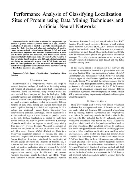 Pdf Performance Analysis Of Classifying Localization Sites Of Protein Using Data Mining