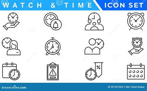 Watch Time And Clock Calendar Timer Line Icons Vector Linear Icon