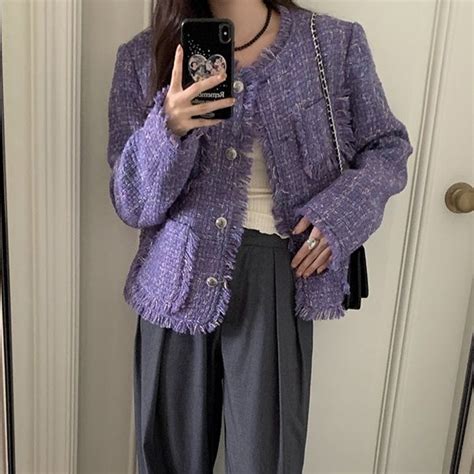 라운드넥 트위드 베이직 자켓 오피스룩 예쁜 코디 데일리 데이트 캐주얼 가을 봄 겨울 점퍼 재킷 세미 정장 러블리