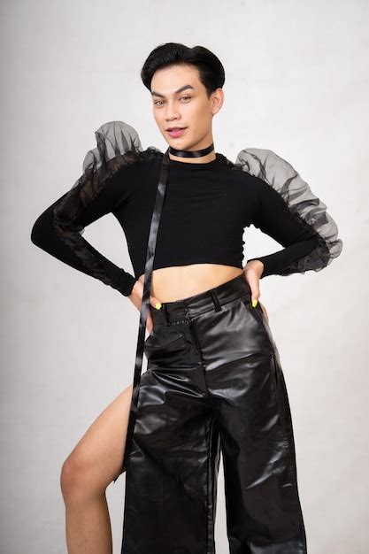 Premium Photo Portrait Of A Feminine Man In Black Dress And Black