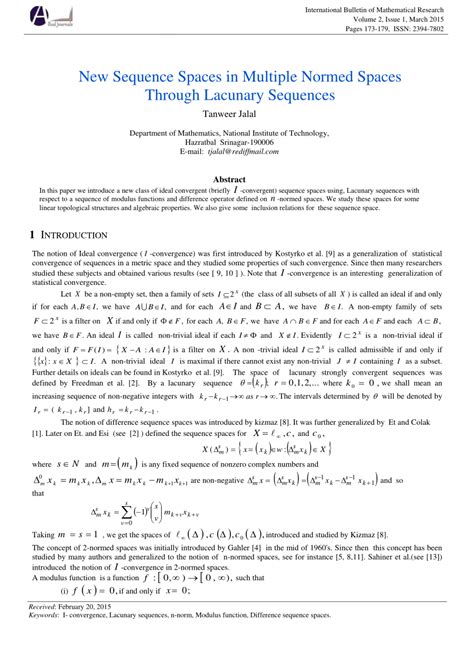 Pdf New Sequence Spaces In Multiple Normed Spaces Through Lacunary
