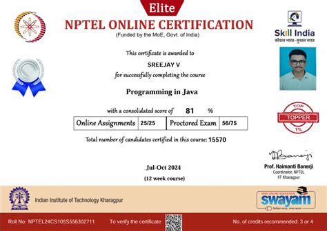 Sreejay V On Linkedin Javaprogramming Nptel Topper