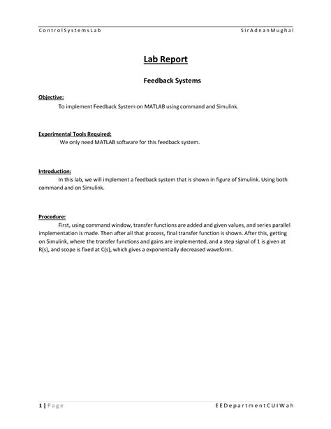 SOLUTION Control System Matlab Lab Report On Feedback System Using Command And Simulink Studypool