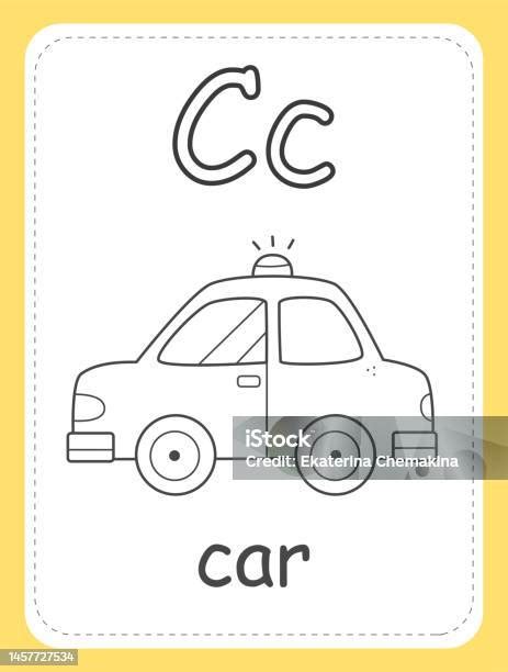 문자 C와 자동차와 아이들을위한 알파벳 색칠 공부 카드 아이들을위한 교육 카드 단어 자동차 영어 알파벳 벡터 그림입니다 0명에 대한 스톡 벡터 아트 및 기타 이미지 Istock