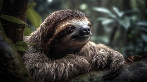 Premium Ai Image Three Toed Sloth In Tree In Costa Rica Rainforest