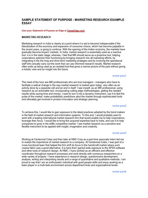 Sample Statement Of Purposemarketingresearch Pdf Marketing