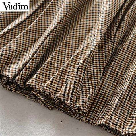 Женское элегантное платье Vadim клетчатая миди плиссированная юбка сбоку на молнии с завышенной