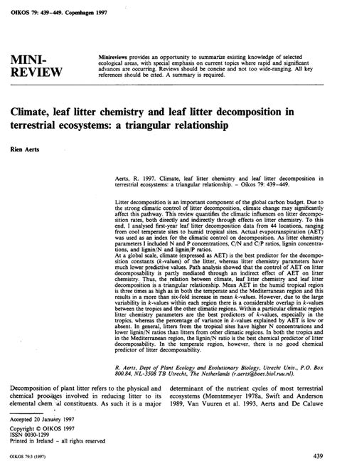 Pdf Climate Leaf Litter Chemistry And Leaf Litter Decomposition In