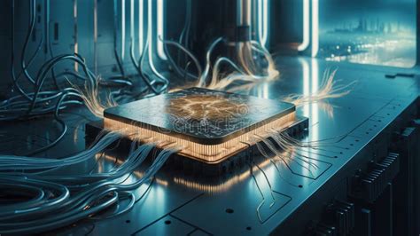 Futuristic Neural Network Chip Ai Technology High Quality Image Stock
