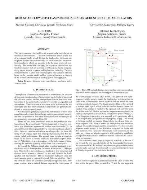 Pdf Robust And Low Cost Cascaded Non Linear Acoustic Echo Cancellation
