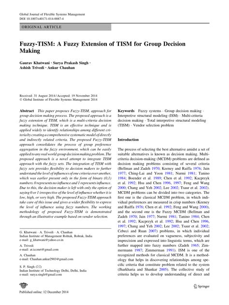 Pdf Fuzzy Tism A Fuzzy Extension Of Tism For Group Decision Making