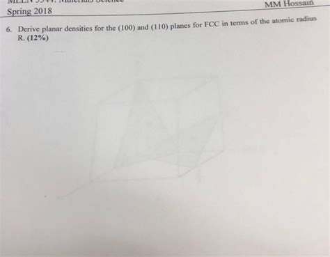 Solved Spring 2018 Mm Hossain 6 Derive Planar Densities For