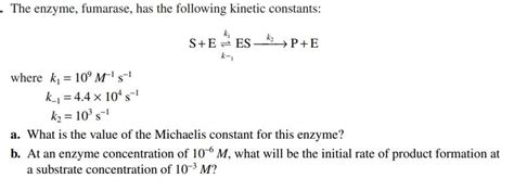 Solved The Enzyme Fumarase Has The Following Kinetic