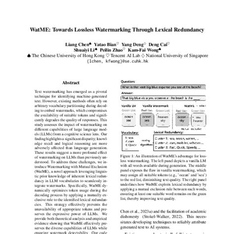 Watme Towards Lossless Watermarking Through Lexical Redundancy Acl Anthology