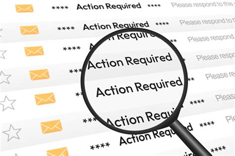 조치 필요한 이메일 알림 확대 유리 확대 디자인 배경 이메일 목록 배경에서 작업 알림 닫기 개념에 대한 스톡 벡터 아트 및 기타 이미지 Istock