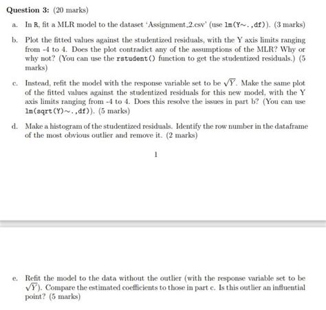 solved question 3 20 marks a in r fit a mlr model to