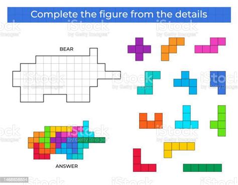 곰과 퍼즐 게임 어린이를 위한 컬러풀한 디테일 완전한 그림 아이들을위한 교육 게임 유치원 워크 시트 활동 0명에 대한 스톡 벡터