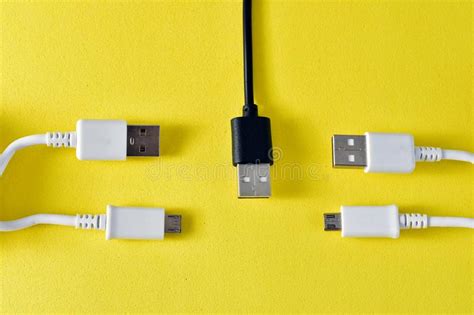 Cables With Usb Connection On Yellow Background Stock Image Image Of Connect Concept 119593881