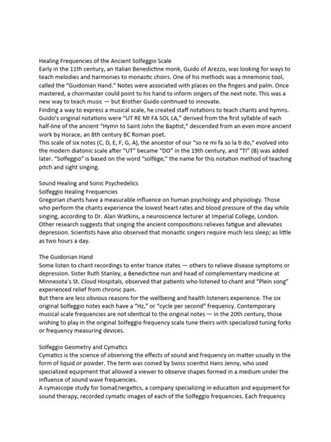 Healing Frequencies Of The Ancient Solfeggio Scale Pdf Musical Notation Musicology