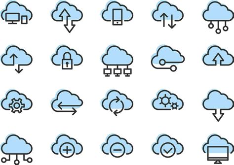 Set Of Technology Icon Vector Cloud Computing Connection Big Data Global Server Line Design