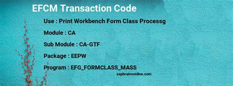 EFCM SAP Tcode For Print Workbench Form Class Processg