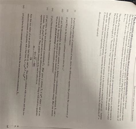 Solved Department Of Chemical Engineering 2 Plug Flow
