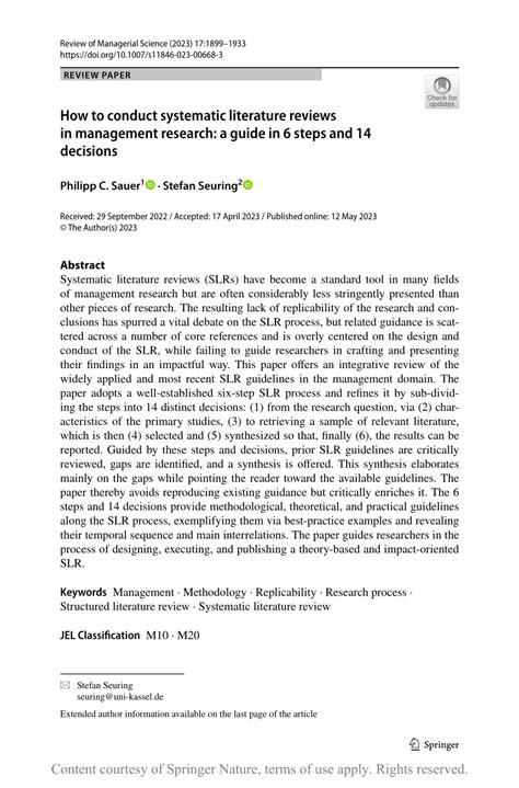 Pdf How To Conduct Systematic Literature Reviews In Management Research A Guide In 6 Steps