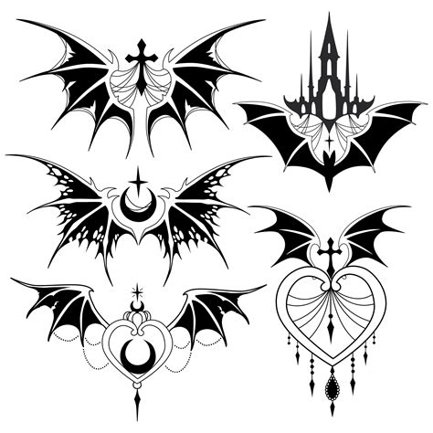 Svg Jpeg Png Gothic Decorative Bat Wings Bundle Tattoo Inspired Clipart