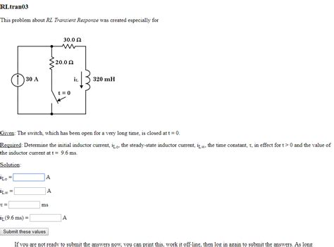 Solved This Problem About RL Transient Response Was Created Chegg Com