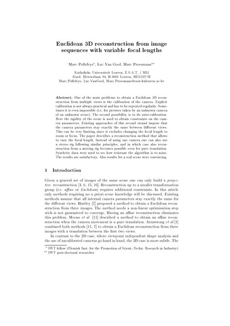 Pdf Euclidean 3d Reconstruction From Image Sequences With Variable