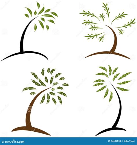 Set Of Simple Trees Conceptual Minimal Design Geometric Shapes Hand Drawn Trees Vector